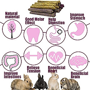 Natural Timothy Rabbit Hay Sticks 15PCS Flowers Flavored Bunny Chew Toys Handmade Hamster Timothy Molar Rod Teeth Treats for Rabbit Hamster Chinchilla Guinea Pig Gerbil