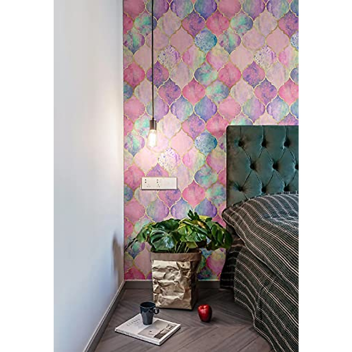 Blooming Wall DPY40 Peel and Stick Pink Multicolor Trellis Wallpaper Self-Adhesive Removable Wallpaper Wall Mural Wall Decor