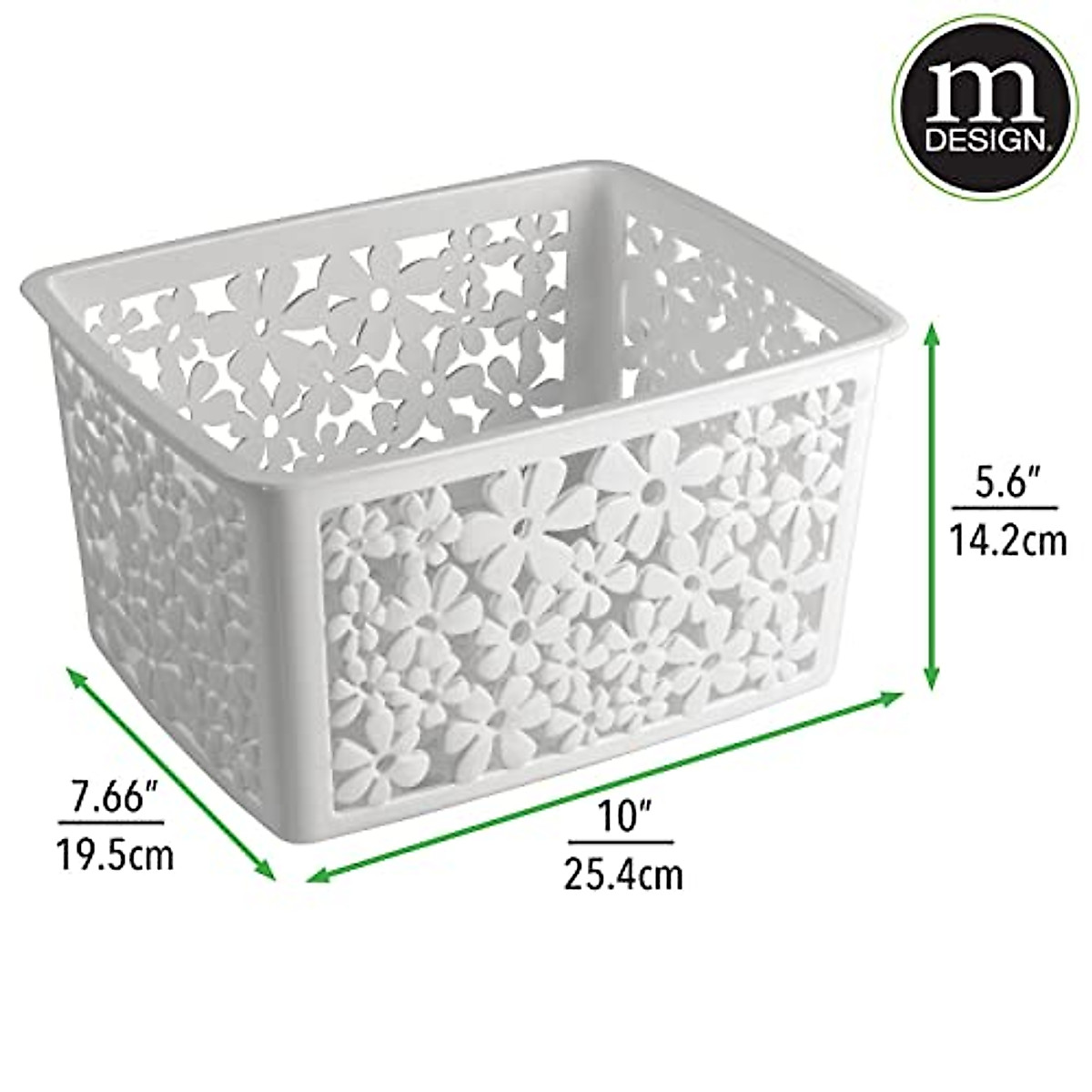 mDesign Plastic Bathroom Storage Basket Bin for Organizing Hand Soaps, Body Wash, Shampoos, Lotion, Conditioners, Hand Towels, Hair Accessories, Body Spray - Large, Floral Design, 6 Pack, Light Gray