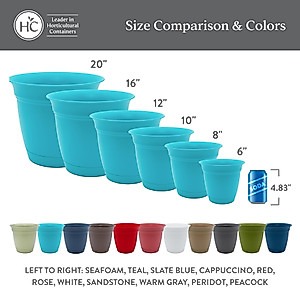 The HC Companies Eclipse Round Planter with Saucer - Outdoor & Indoor Plant Pot with Drainage Holes - Lightweight, UV-Resistant Plastic Pots for Plants, Flowers & Herbs (16" Teal, Pack of 1)