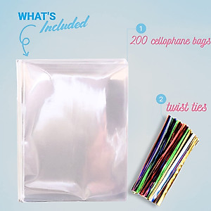 200 Pcs 6x9 Clear Flat Cello/Cellophane Treat Bags for Gift Wrapping, Thick OPP Plastic Bags for Wedding Cookie Birthday Cake Pops Gift Candy Buffet Supplies
