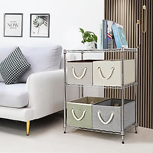 TOPIA HOME Closet Organizers and Storage Bins for Shelves, EXTRA LARGE, 3-Pack Foldable Storage Baskets for Organizing with Rope Handles, Collapsible Fabric Cube Organization Boxes, Gray, TP03DG