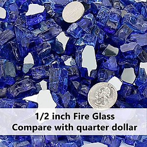 Grisun Cobalt Blue Fire Glass for Fire Pit - 1/2 Inch 10 Pounds and Rectangle Fire Pit Glass Wind Guard - 41.5 x 11.5 x 6 inch