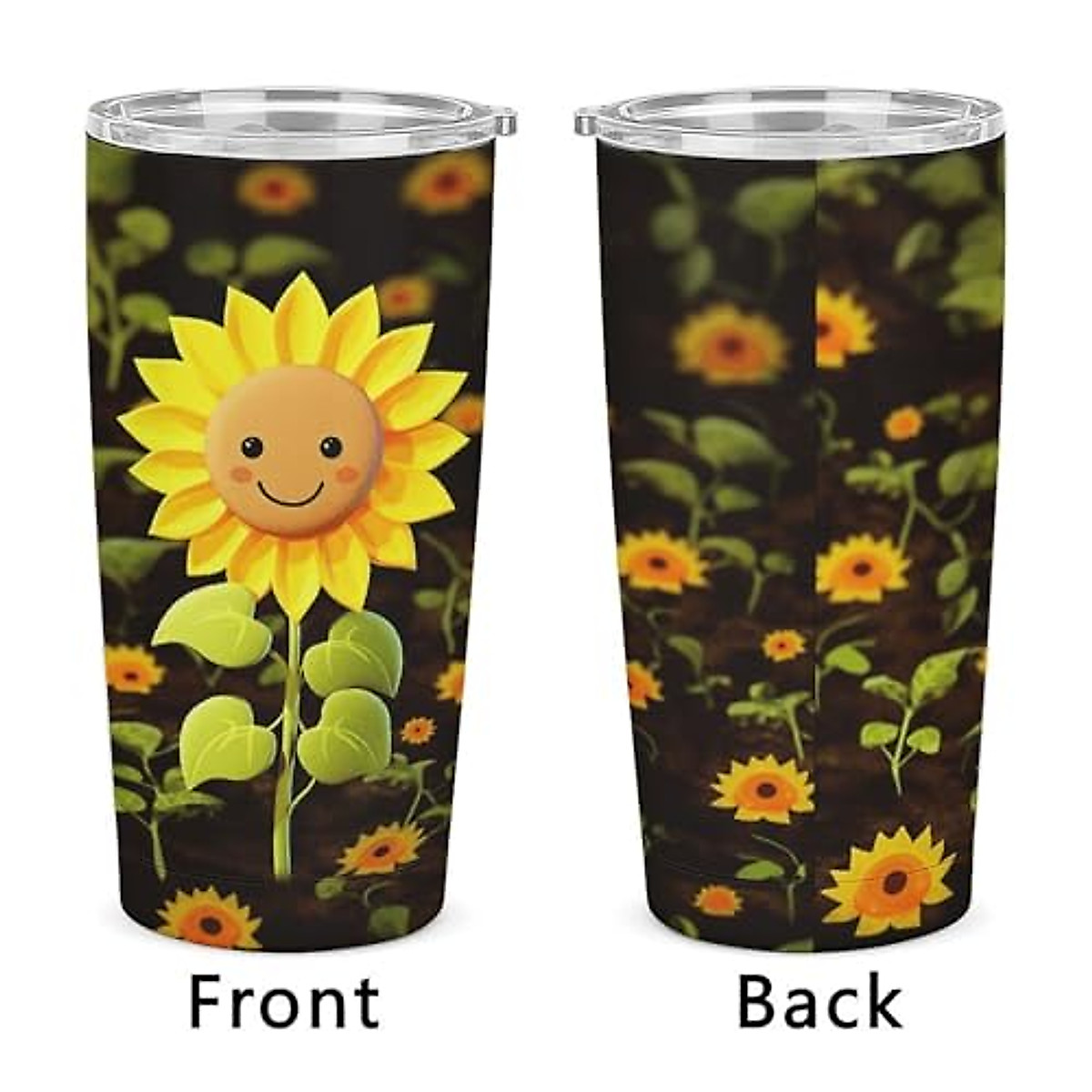 FHENMSA Stainless Steel Insulated Travel Coffee Mug,Cute Sunflower Print Reusable Car Cup,Thermal Cup for Outdoor with Straw And Lid