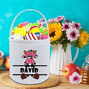 Personalized Easter Basket for Girls Boys with Handle Custom Easter Canvas Tote Bags with Name Buny Gifts