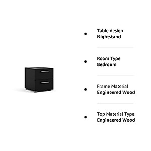 Tvilum 2 Drawer Bedroom Nightstand Nighstand, 15.75 in x 15.85 in x 16.65 in, Black