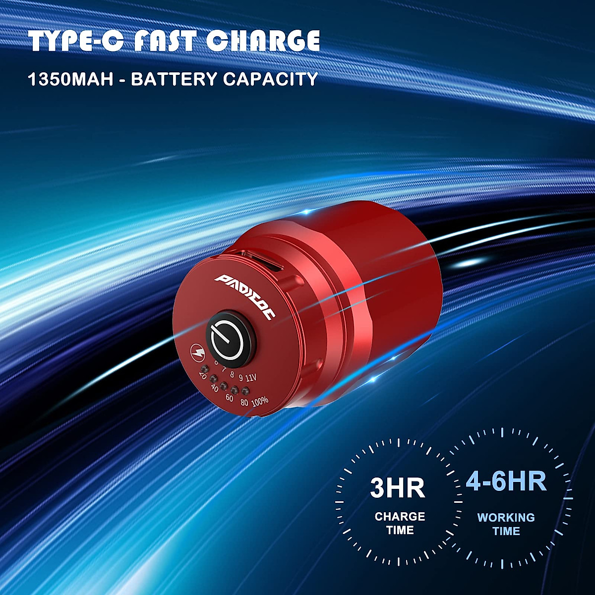 Tattoo Power Supply, Padieoe Mini Portable Wireless Battery 1350mah Capacity Power Supply Type-C Fast Charged Power for Rotary Tattoo Pen Machine WB10-D (Red)