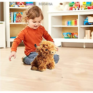 ROJOAVNA 10inch Highland Cow Stuffed Animal Plush Toys, Realistic Soft Cuddly Farm Toy, Soft Cow Plush Toy Plushie Gift for Kids for Adults Kids Boys Girls