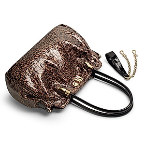 FEIMINA Genuine Leather Tote Bag, Leather Purse for Woman, Top Handle CrossBody Bag Patent Leather Shoulder Bag with Strap