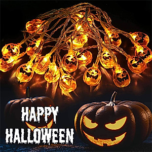 2 Pack Halloween Decoration Pumpkin String Lights, 9.8ft Total 40 LED Battery Operated 3D Halloween Light, Outdoor Decorative Lights for Patio, Garden, Gate, Yard, Halloween Christmas Decoration