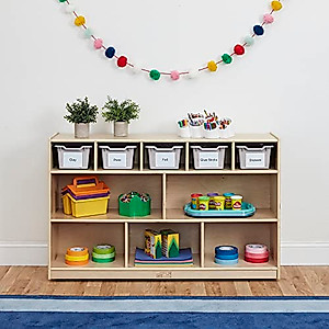 ECR4Kids Scoop Front Storage Bin, Multipurpose Organization, Light Grey, 5-Piece