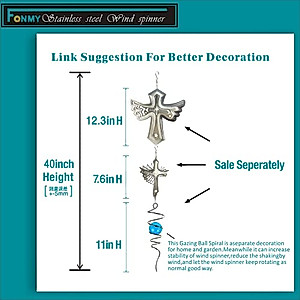 Fonmy Wind Spinner-Angel Wing Christmas Decor. Worth Gift Indoor Outdoor Garden Decoration Crafts Ornaments Metal Art Kinetic Yard Art Decorations 12 inch Silver Color Angel Wing Cross Wind Spinners