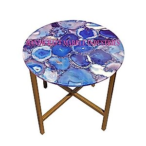 18" Inch Round Blue Brown Mix Agate Coffee Table with Gold or Silver color Metal Base, Agate Table, Stone Coffee Table, Agate Table Top, Agate Round Coffee Table, Agate Side Table Home Decor