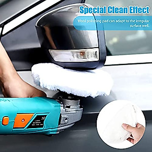 6PCS 7 Inch Buffing Pads, Polishing Bonnet Buffing Polishing Pads Synthetic Lambs Wool Car Bonnet Buffer Polisher Pad Kit, Drawstring Design Polisher Buffing Pads for Car, Furniture, Glass