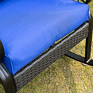 Outsunny Outdoor Wicker Rocking Chair with Padded Cushions, Aluminum Furniture Rattan Porch Rocker Chair w/Armrest for Garden, Patio, and Backyard, Blue