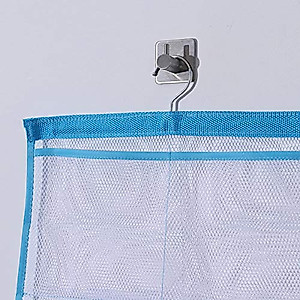Amosfun Bathroom Organization and Storage 6 Storage Pockets Hanging Mesh Shower Caddy Space Saving Bathroom Accessories Quick Dry Bath Organizer with Single Hook (Sky- Blue)