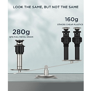 QFN Black Bathroom Faucet 3 Hole, Waterfall Bathroom Faucets with Metal Pop-up Drain and Cupc Hose, Matte Black Widespread Bathroom Sink Faucet, Two Handle Faucet for Bathroom Sink