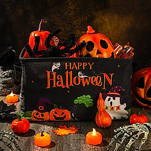 Yeyeplum Halloween Storage Basket Halloween Spooky Basket Foldable Organizer Bins Halloween Storage Basket with Handle Pumpkin Candy Gift Basket Trick or Treat Bags Basket Halloween Storage Container