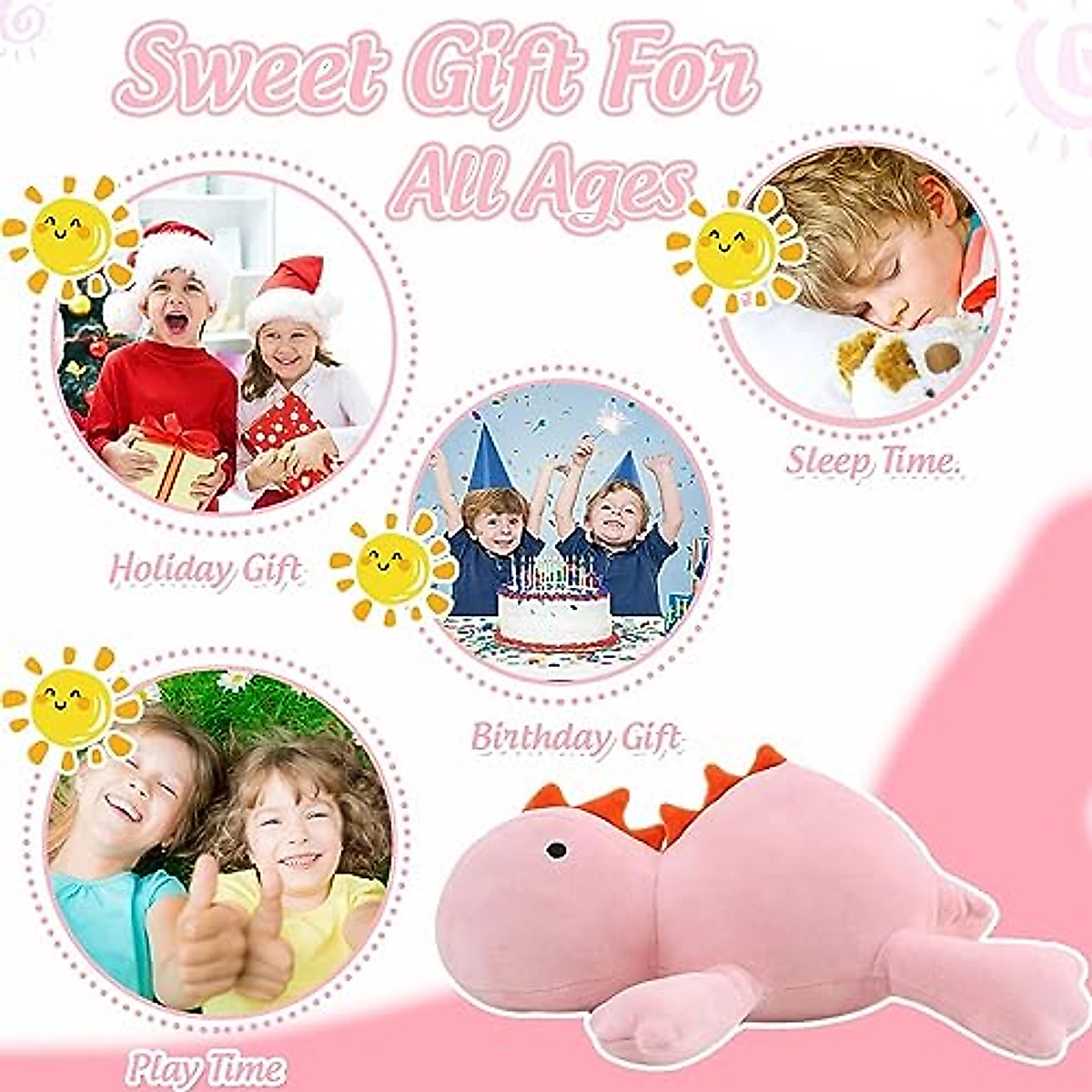 ABCPICK Weighted Dinosaur Plush, 24" Cute Pink Weighted Stuffed Animals for Anxiety Super Soft Weighted Plushies Sleeping Hugging Pillow Graduation Gifts for Girls Boys(Pink)