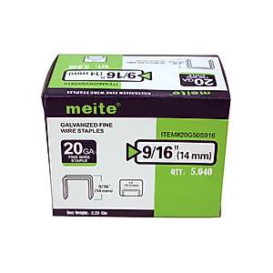 meite 20 Gauge 1/2-Inch (12.3mm) Crown 9/16-Inch Length Upholstery Staples for Staple Gun, Fine Wire Galvanized Staples for Carpet, Work Box, Cable, Shed (5,000 Pieces)