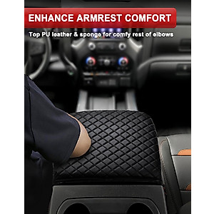 KBH Center Console Armrest Cover for Chevy Chevrolet Silverado, GMC Sierra 2019-2024, Tahoe, Suburban, Yukon 2021-2024, Vinyl Leather Console Lid Cushion, Anti-Scratch, Bucket Seat, Black