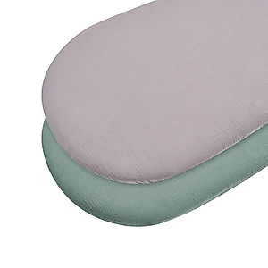 Muslin Bassinet Sheets Set 2 Pack Fitted Cradle Sheets for Bassinet Bedside Bassinet Sheets Baby Moses Basket Oval Rectangle Mattress Sheets
