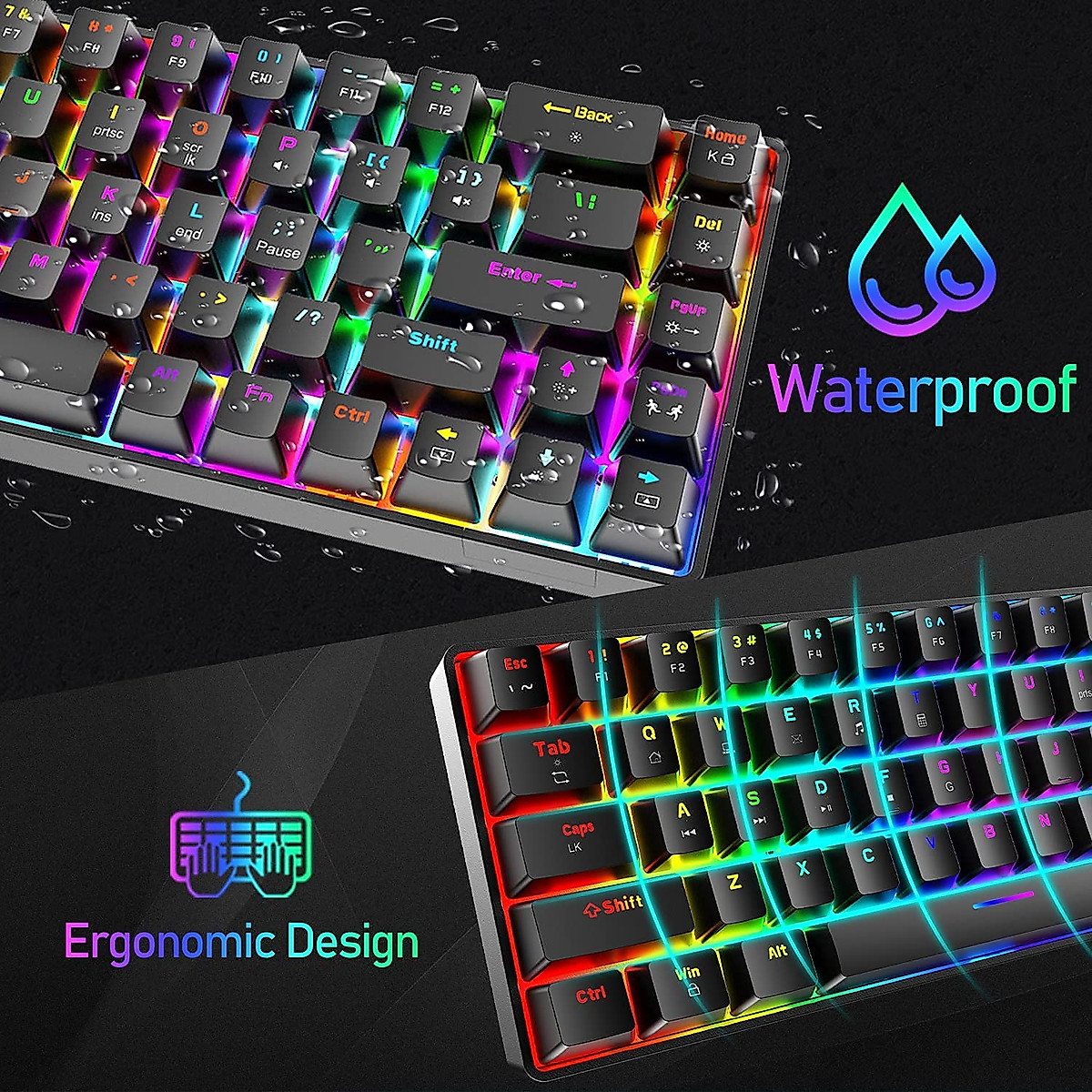 SELORSS T8 Pro 60% Wired Mechanical Gaming Keyboard,18 Chroma RGB Backlight,Compact 68 Full Anti-ghosting Keys,Replaceable USB C Cable&DIY keycaps,Tactile Switch for Gamer/Typist/PC/Win/Mac(Blue)