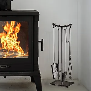 2WAYZ 5-Piece Fireplace Tools Set - Modern Glossy Finish Black Fireplace Accessories - Includes Tongs, Fire Poker, Shovel, and Brush - Powder-Coated Cast Iron Fire Pit Tools for Chimney - 25x9x2-Inch