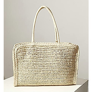Women’s Handwoven Straw Beach Bag Chic Purse Summer Vocation Straw Tote Handbag Lightweight Hobo Tote