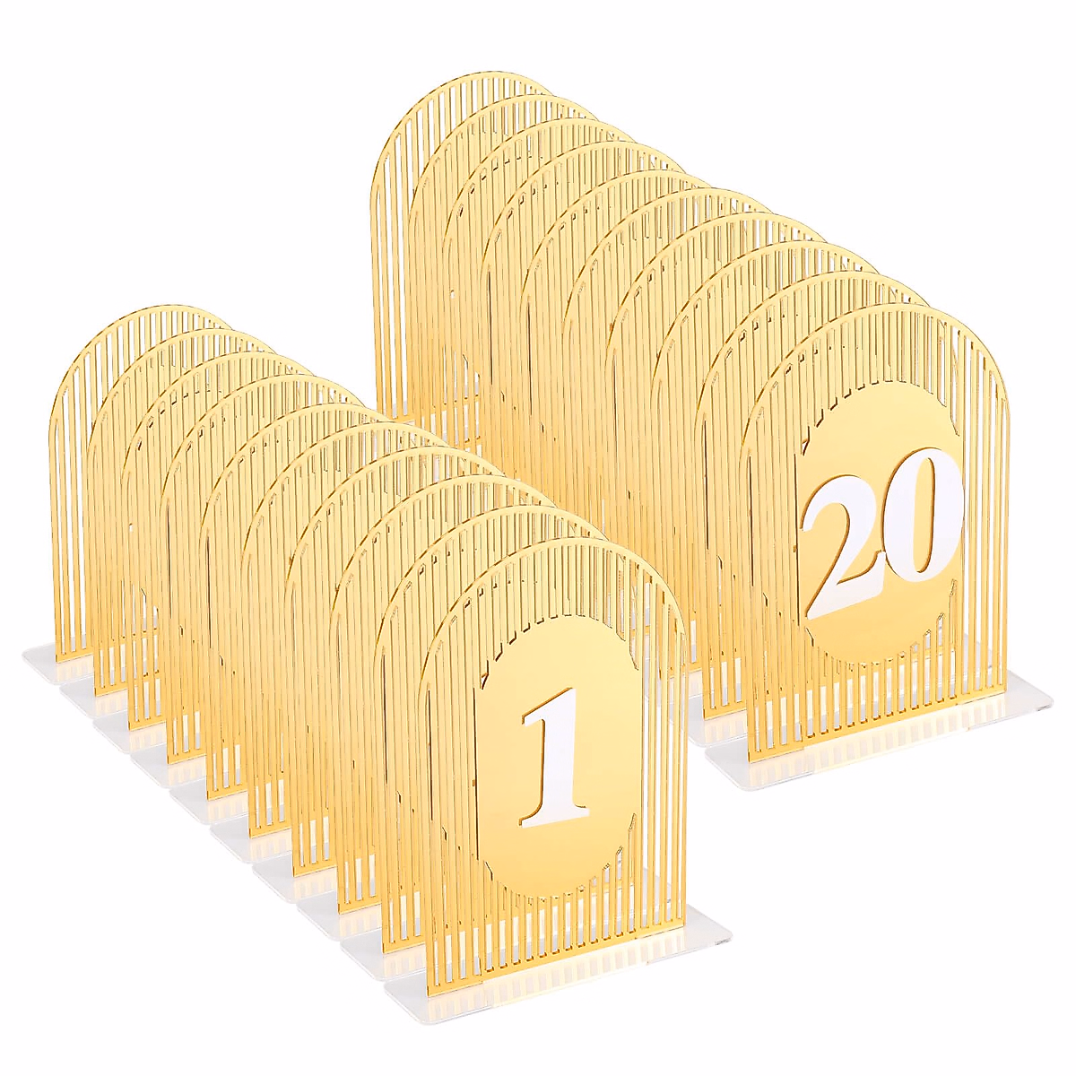 20 pcs Modern Arch Gold Table Numbers for Wedding Reception， Acrylic Signs and Holders ，Perfect for Centerpiece, Reception, Decoration, Party, Anniversary, Event（4x6 Inch）