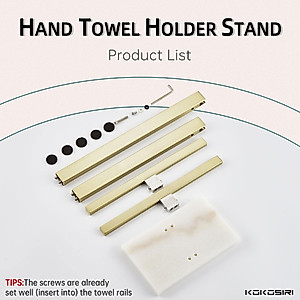 KOKOSIRI Hand Towel Bars Standing Towel Rack with Marble Base for Bathroom Kitchen Vanity Countertop, Gold Stainless Steel 15.7'' Height THS0001-SM-BG