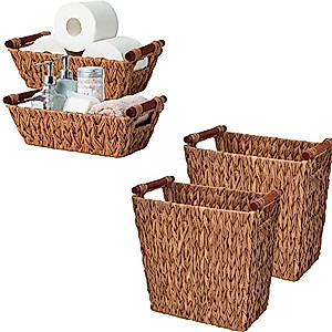 GRANNY SAYS Bundle of 2-Pack Woven Wastebasket for Organizing & 2-Pack Woven Storage Baskets for Bathroom