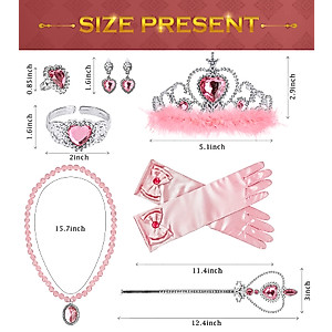 Princess Dress Up Accessories Princess Gloves, BIBUTY 7pcs Dress Up Set for Toddler Girls with Princess Crown, Wand, Gloves, Necklace, Earrings, Bracelet and Ring, Costume Toys for 3-6 yr Little Girls