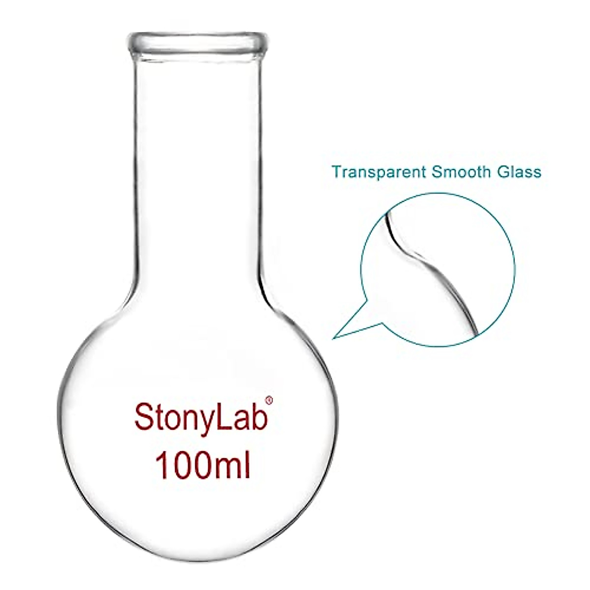 StonyLab Glass 100 ml Long Neck Round Bottom Flask, Borosilicate Glass Heavy Wall Round Bottom Boiling Flask RBF with Long Neck, 100ml