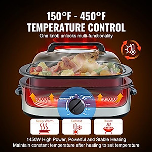 VEVOR Electric Roaster Oven, 26 QT Turkey Roaster Oven with Self-Basting Lid, 1450W Roaster Oven with Defrost & Warm Function, Adjustable Temperature, Removable Pan & Rack, Fits Turkeys Up to 30LBS