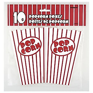 Unique Industries Red and White Striped Popcorn Boxes-6" x 4.25", 10 Pcs