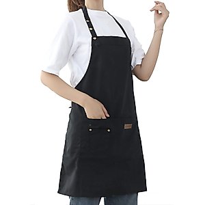 Aprons for Women Men BBQ Chef Cooking Artist Water Drop Resistant Canvas Adjustable Kitchen Apron with Pockets for Unisex Grill Baking Painting Art Stylist Dishwashing Comfortable Aprons (black)
