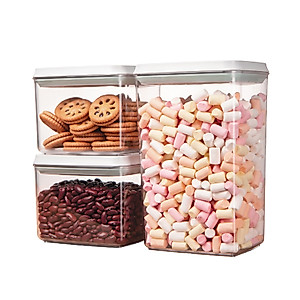 ODOROKU 3 Piece Pop Up Plastic Food Container Sets, Airtight Food Storage Containers with Lids, BPA-Free Air Tight Stackable Dry Cereal Snacks Container, Kitchen Pantry Organization Storage