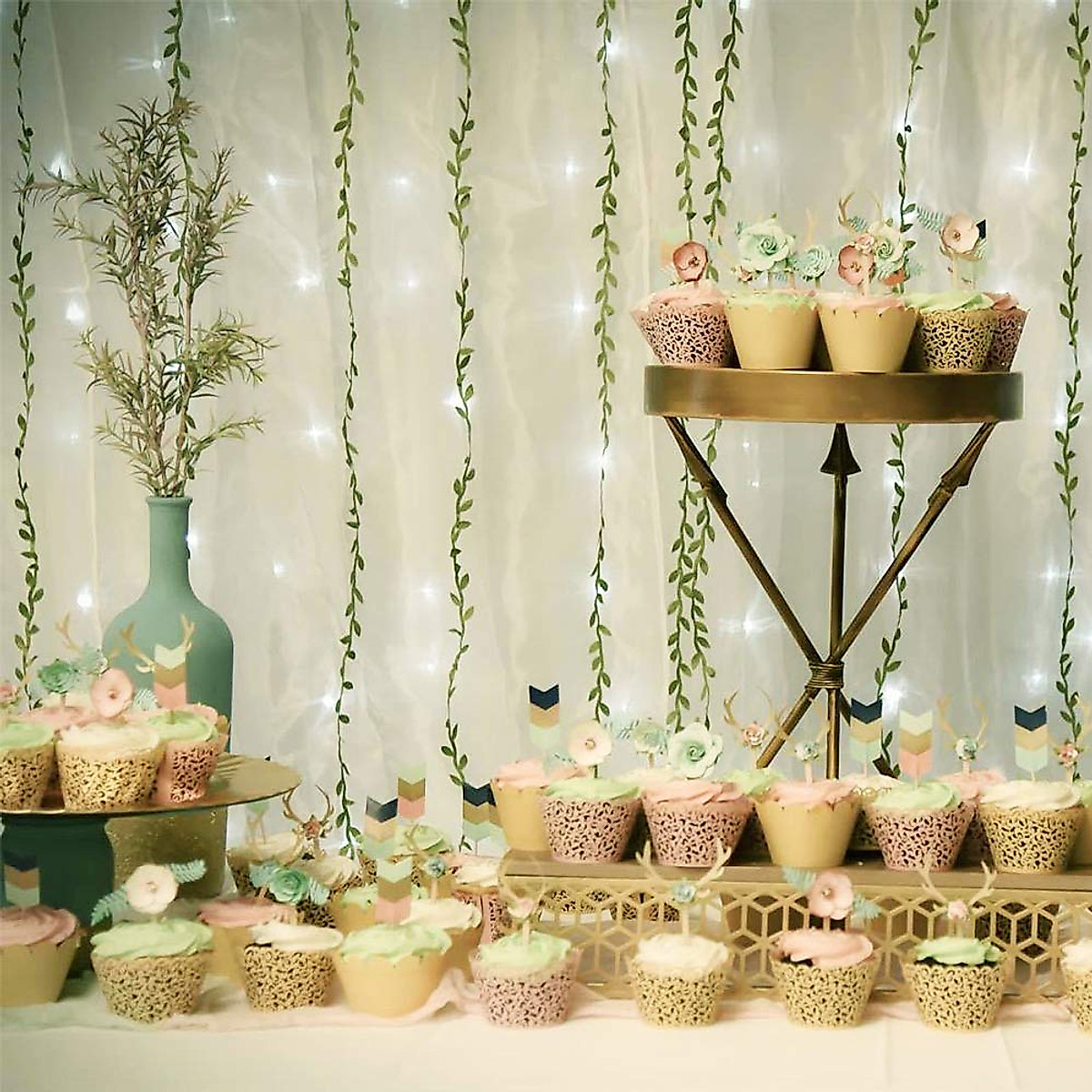 Lvydec Artificial Vine Greenery Garland, 265 Feet Green Leaves Ribbon Fake Ivy Leaf Garland for DIY Wedding Party Craft Wall Decoration