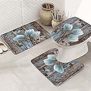 4 Piece Fun Butterfly Vintage Wooden Floral Tulip Flower Shower Curtains Sets with Non-Slip Rugs, Toilet Lid Cover and Bath Mat, Bathroom Sets with Shower Curtain and Rugs and Accessories