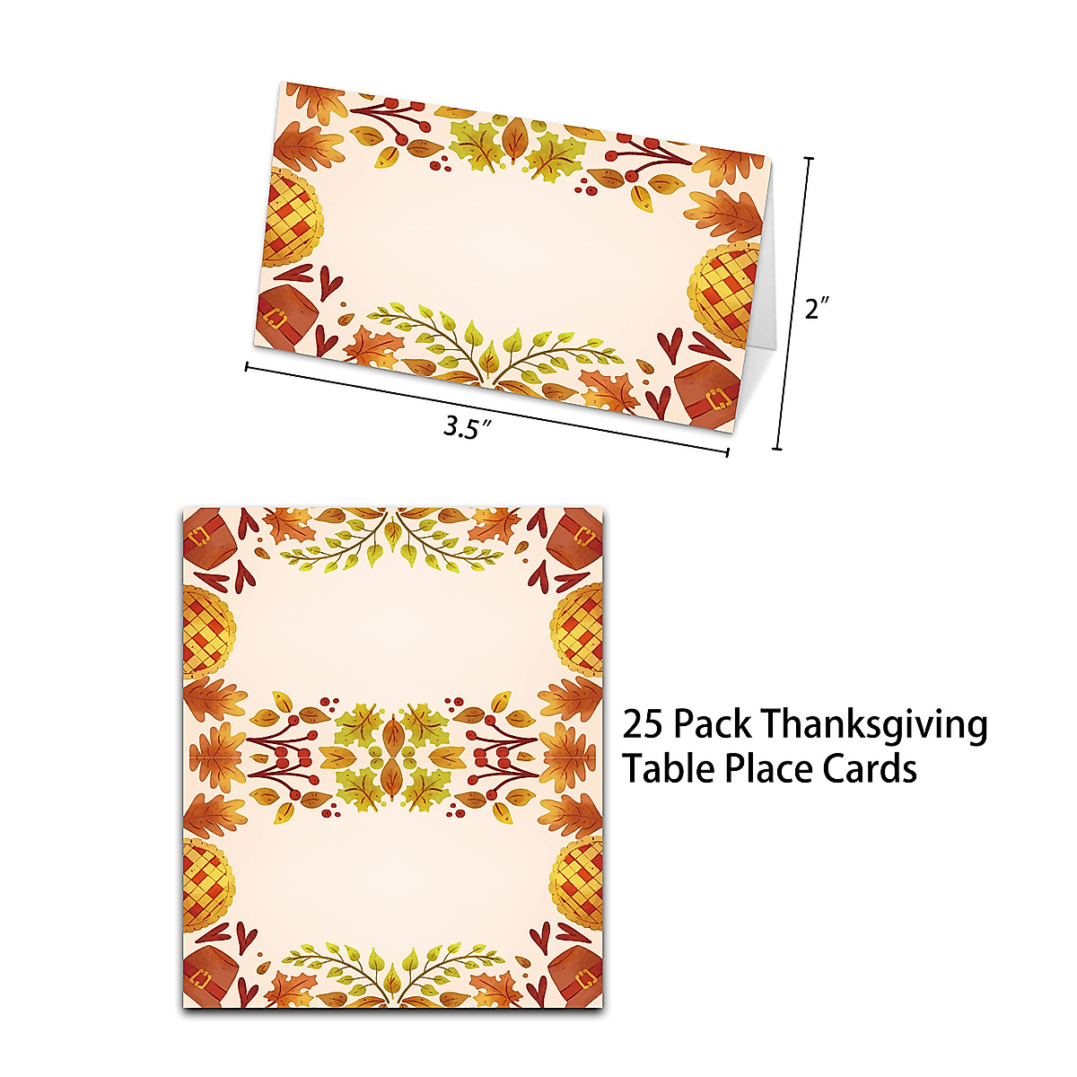 Fall Thanksgiving Table Place Cards, Orange Pumpkin Blank Seating Place Card for Table, 25 Pack Buffet Food Tent Labels, Double Design Name Cards, Thanksgiving Day Party Decorations(03)