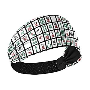 Unisex Workout Headbands Funny-Mahjong-Hipster Elastic Yoga Sweatband Stretchy Sports Hairband