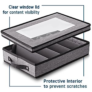 Flatware & Utensil Storage - Durable Silverware Storage Box with Padded Dividers, 5 Compartment Flatware Storage Case, Silverware Case with Handles and Removable Lid - Protects and Organizes Cutlery