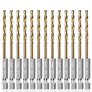 AIMLENTOOL 13PC 1/8" Titanium Coated Twist Hex Shank Drill Bit Set, 135 Degree Tip HSS Drill Bit Sets, Impact Driver Drill Bits for Wood, Steel, Metal, Plastic with Quick Change Design
