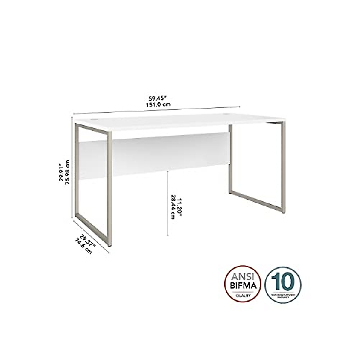 Bush Business Furniture Hybrid Computer Table Desk with Metal Legs, 60W x 30D, White