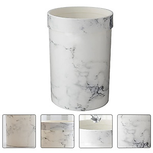 Small Marble Trash Can Wastebasket Plastic Recycling Bin Waste Paper Basket Garbage Can Container Bin for Office Bathroom Bedroom Cabinet 30x21cm