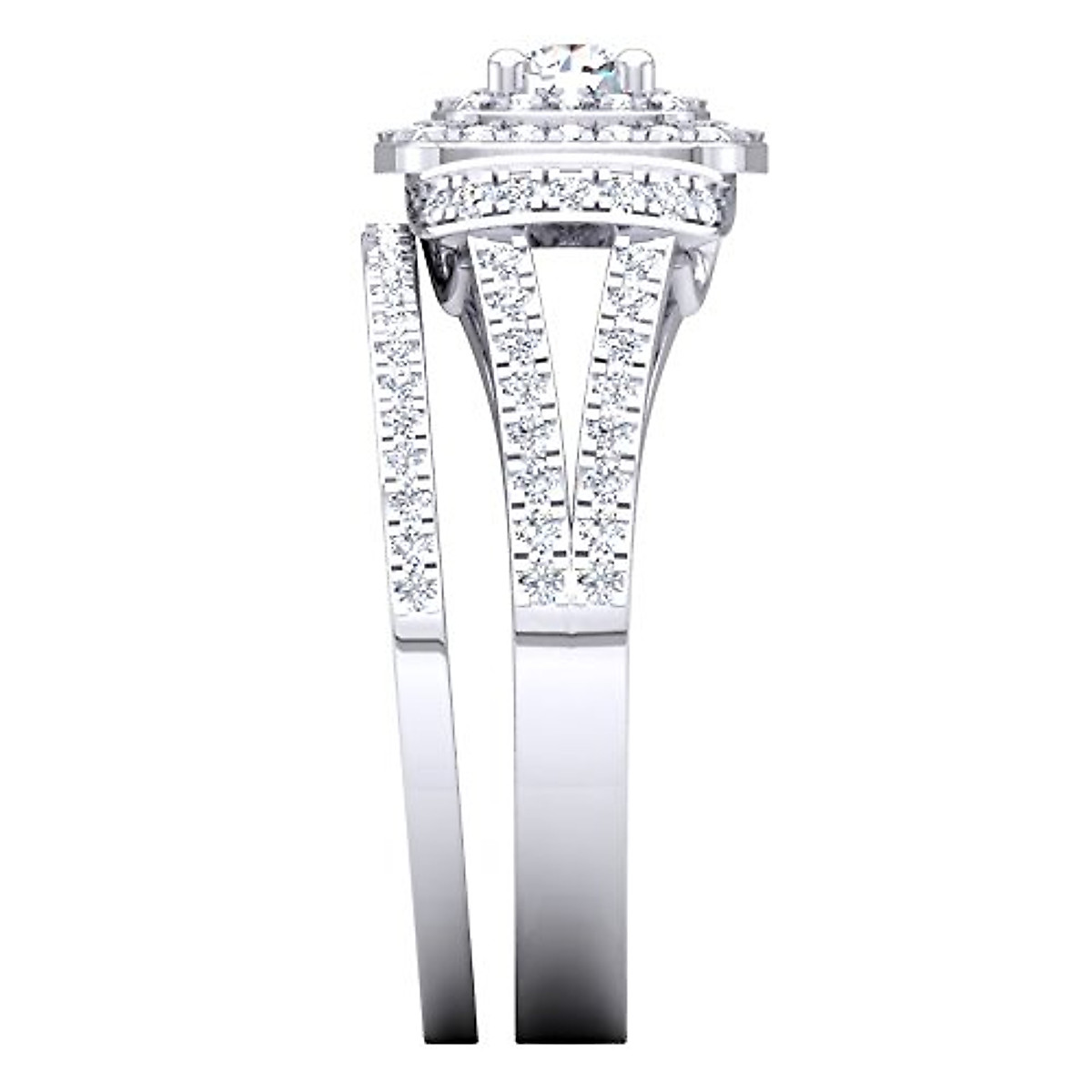 Dazzlingrock Collection 1.00 Carat (Ctw) 14K Round Diamond Ladies Bridal Halo Engagement Ring Set 1 CT, White Gold, Size 7