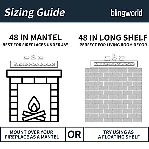 blingworld Fireplace Mantel Mirrored, 48" Glass Floating Mantel Shelf for Over Fireplace & Under TV, Gorgeous Crystal Crushed Diamond Floating Wall Shelves for Living Room, Bedroom, Kitchen, Silver