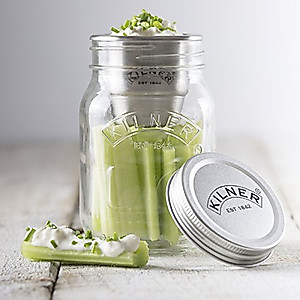 Kilner Snack On The Go Glass Jar Set Stainless Steel Cup Keeps Dry Ingredients Separate from Wet Foods, 17-Fluid Ounces, 0.5L
