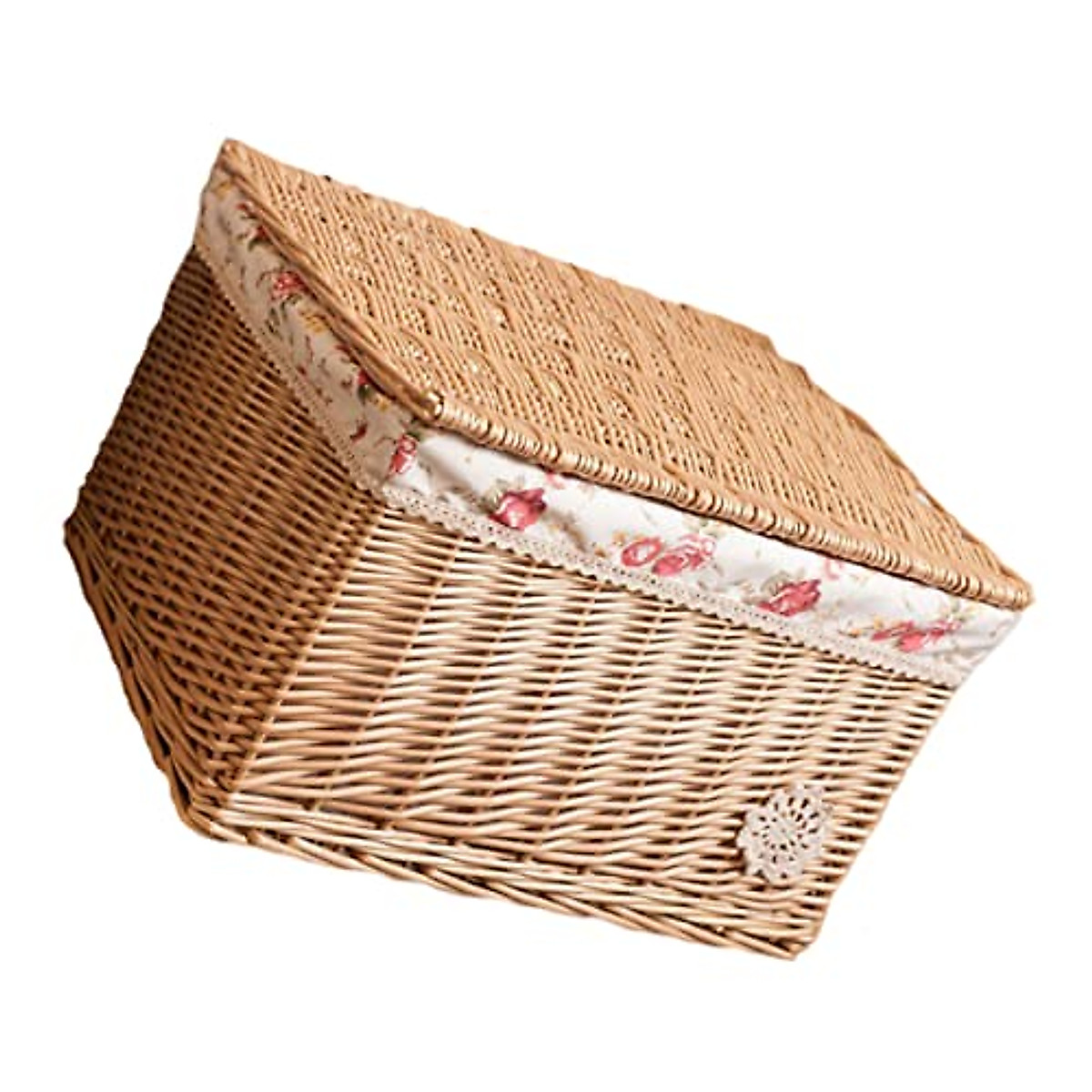 COLLBATH 2pcs box Rattan Woven Clothes Bedroom and Bathroom Liner Desktop Storage Flower Rectangular for with Container Printed Clo Bin Cosmetic Lid Cube Rectangle Organizer Wicker